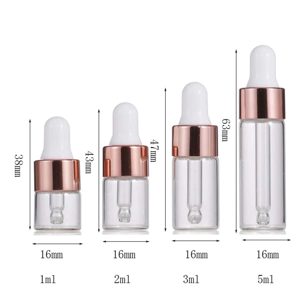 30 Pcs Clear Glass Dropper Bottles Essential Oil Sample Bottles Perfume Vials Liquid Cosmetic Containers Glass Eye Dropper Bottles With Rose Gold Lids (2ml)