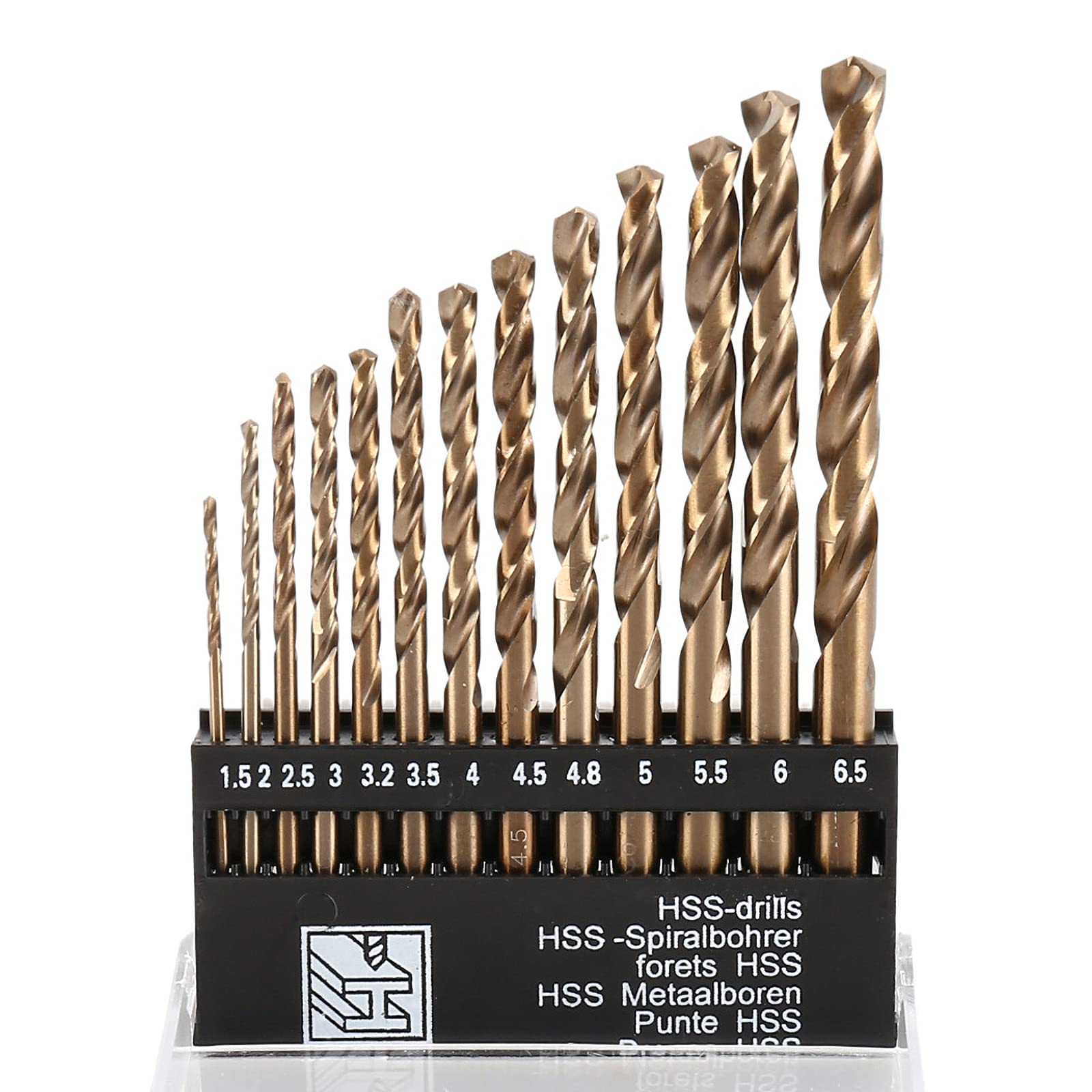 13 PCS M35 Cobalt Steel Twist Drill Bit Set,HSS Extremely Heat Resistant Drill Bit with Straight HSS Shank,1.5mm-6.5mm Jobber Drill Bit Kit for Stainless Steel,Hard Metal as Titanium Alloy