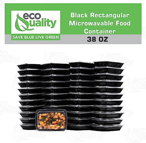 38 oz Reusable Food Storage 150 Pack Containers with Lids by EcoQuality β Rectangular BPA Free Freezer, Microwave & Dishwasher Safe β Airtight & Watertight Stackable, Lunch Meal Prep, To-Go, Bento Box