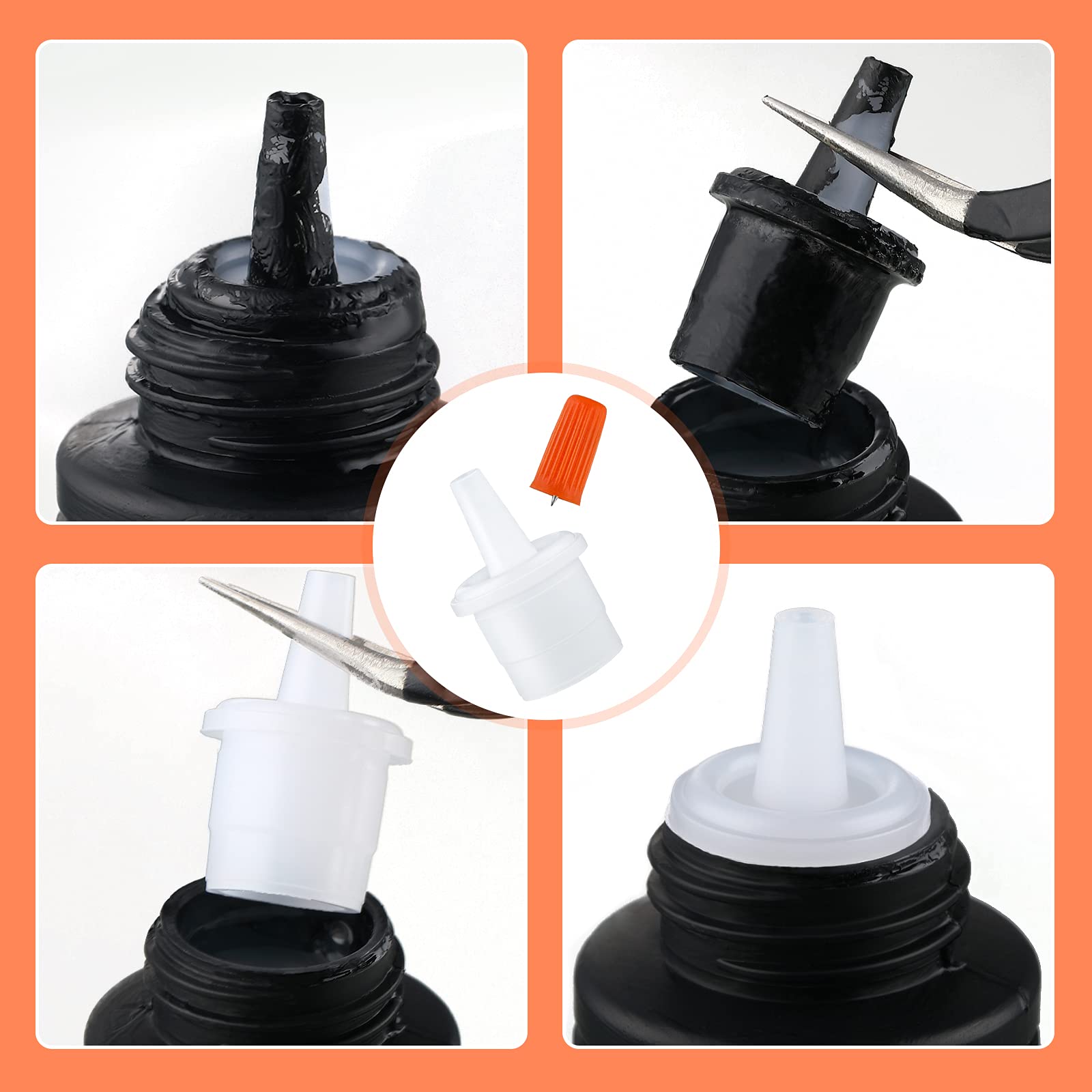 44 Pieces Eyelash Glue Replacement Eyelash Glue Bottle Nozzle Caps Lash Bottle Plug Mouth Tips Eyelash Glue Bottle Plug Glue Bottle Pins Blocking Needle for Home Salon Eyelash Extensions Tools