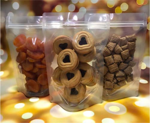 100 Pack Clear Mylar Stand Up Bags - 5.5x7.8 Inches Resealable Food Storage Zipper Pouches, Sealable Plastic Packaging Sample Pouch Bag - Clear
