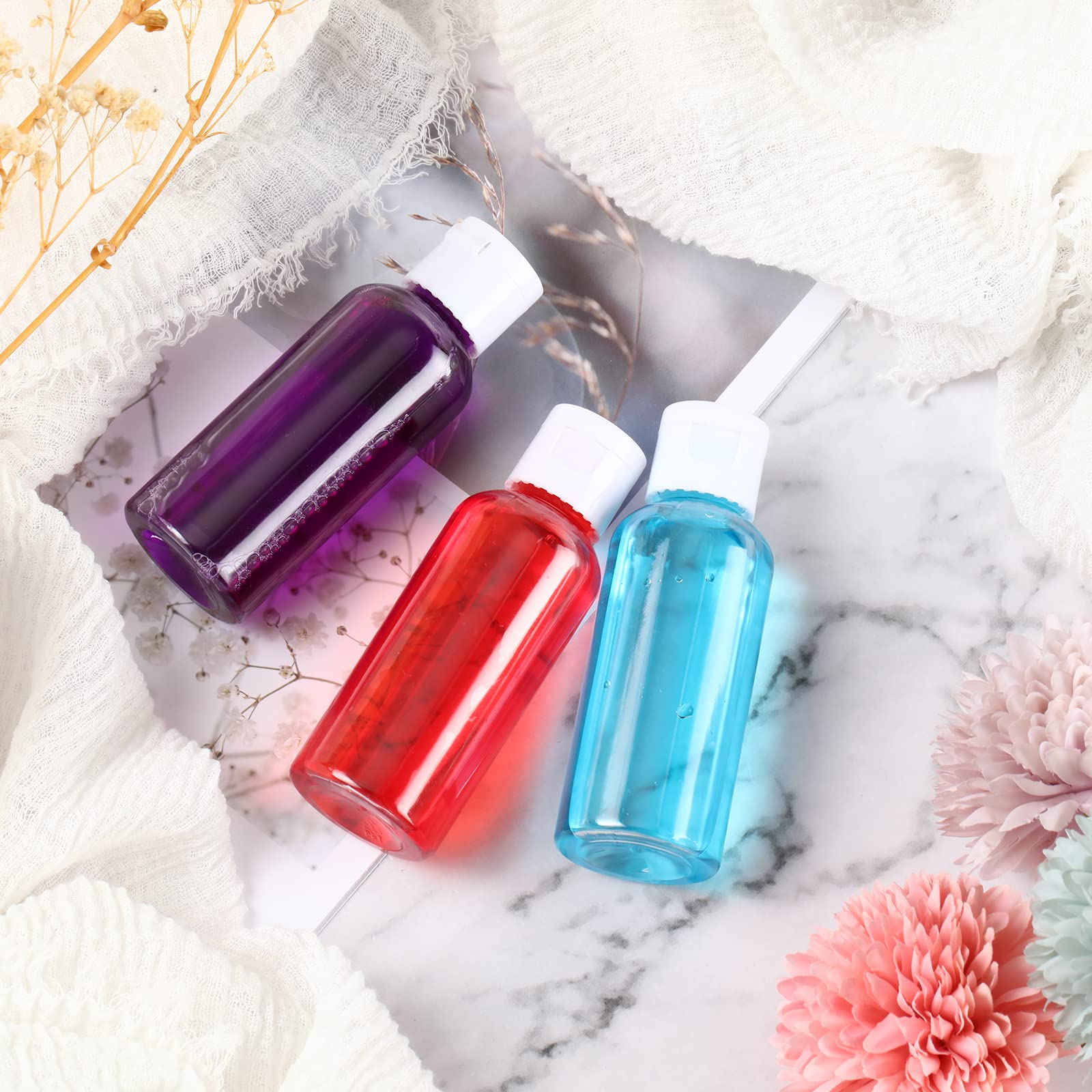 100 Pack 2 oz Travel Bottles Plastic Bottles with Lids Travel Size Cover Cap Plastic Travel Size Bottles Refillable Dispensing Bottles with 5 Funnels Liquid Lotion for Travel(Clear)