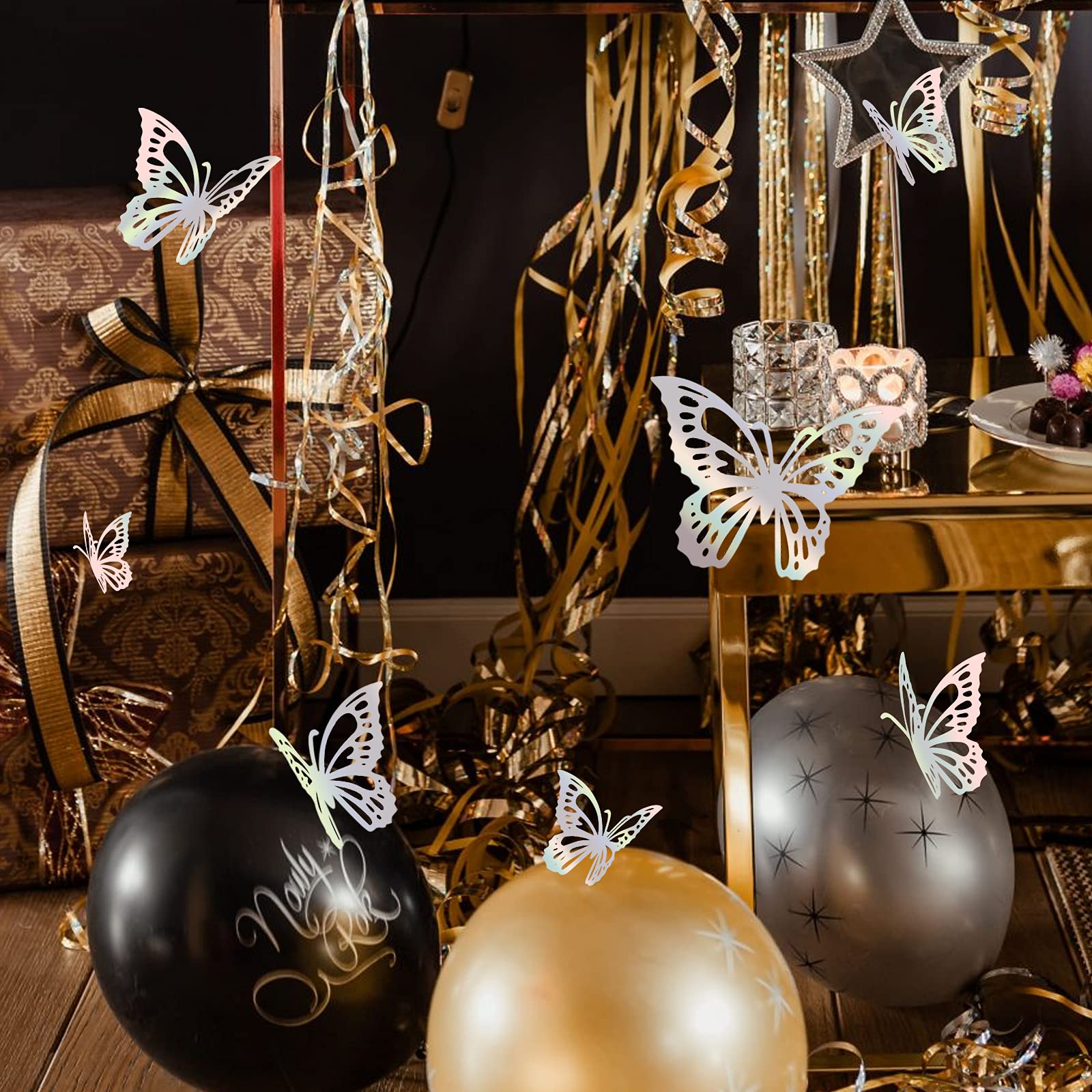 24pcs 3D Butterfly Wall Stickers, CAYUDEN Butterfly Decorations Wall Decor DIY Butterfly Combination 3D Butterfly Wall Stickers Decor Home Decoration Bedroom Living Room Party Nursery(Silver)