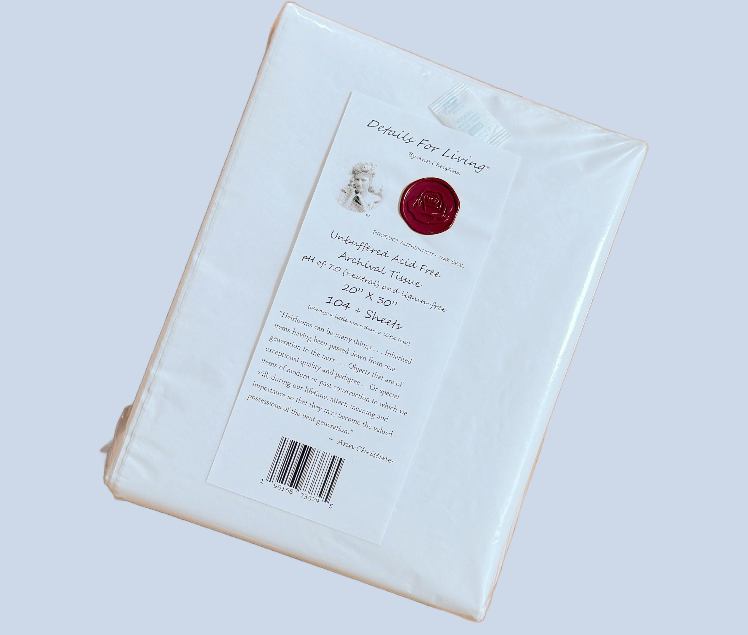 104+ Sheets Un-Buffered Acid, Sulfur & Lignin Free ARCHIVAL Tissue Paper 20x30in. Properly Pack & Store Your Textiles, Silver, Photos, Art & Much More. Details For Living