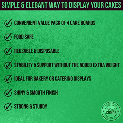 12 Inch Cake Boards - 4 Pack Cake Drums 12 Inch Dia - Disposable Green Cake Board Circles - Reusable Round Cake Boards - Cake Base Cardboard Cake Rounds - Cake Decorating Supplies & Baking Supplies