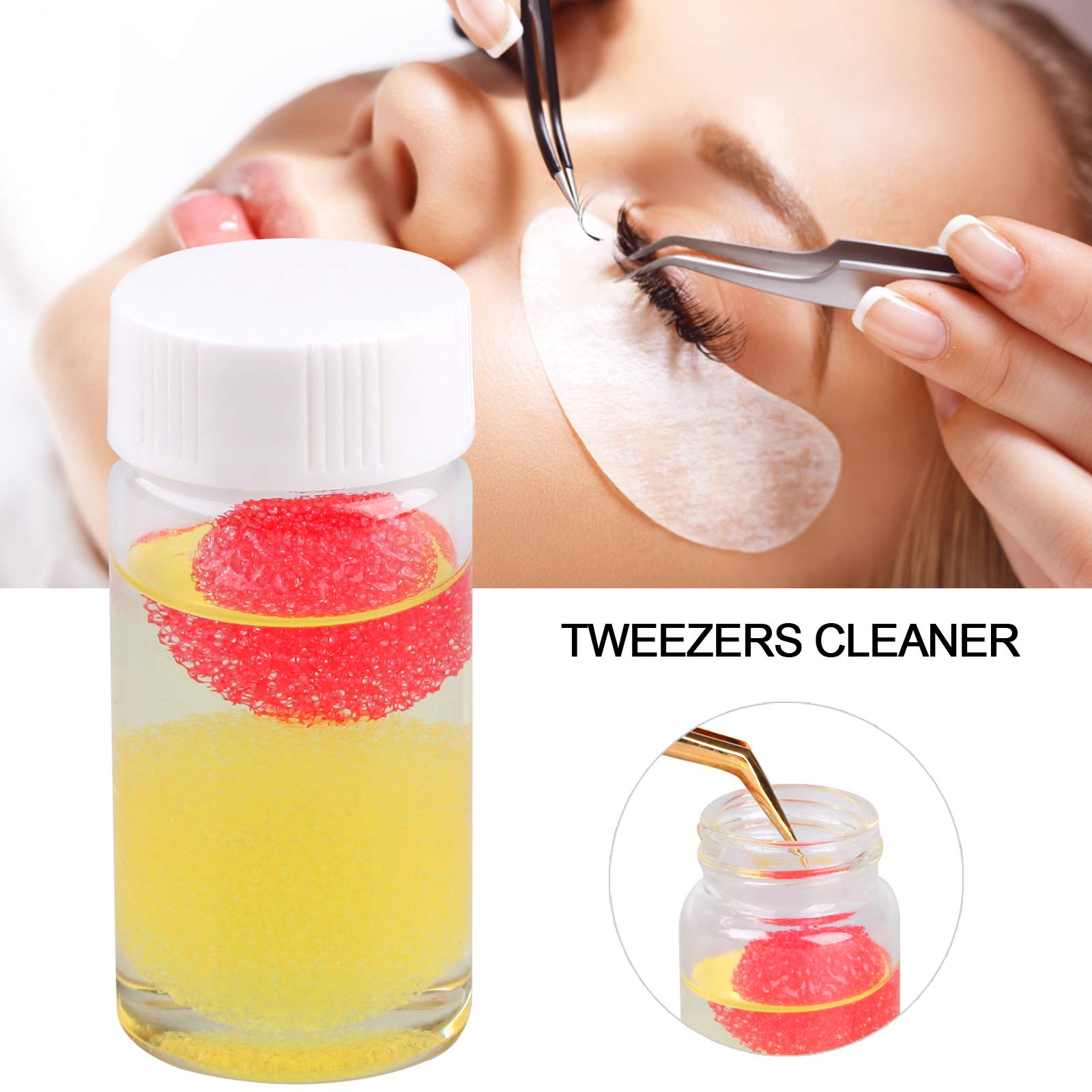 2 Pieces Eyelash Extension Tweezers Cleaner, Tweezers Cleaning Tool Kit with Liquid Glue Remover and Sponge Ball For Lash Extension Application