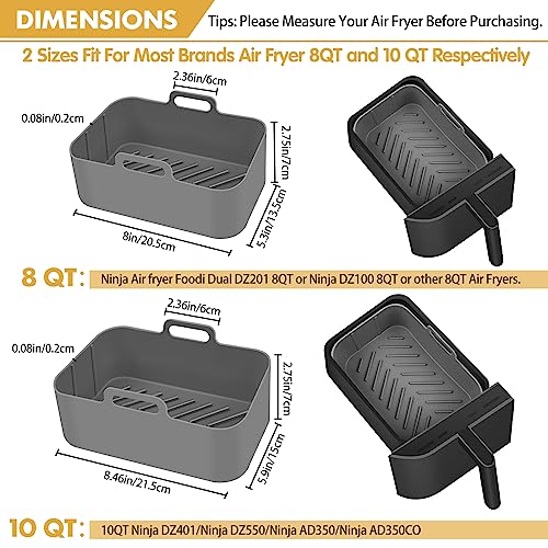 2 Pcs Air Fryer Silicone Liners Rectangular for Ninja Foodi Dual Reusable Silicone Airfryer Liner Rectangle Silicone Air Fryer Oven Basket (8.46 * 5.9 inch (10 QT), DZ401 - Red)