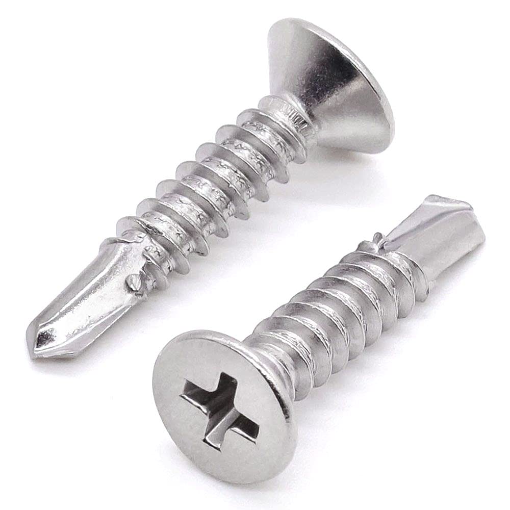 Glvaner 60pcs #10 x 3/4" Phillips Flat Head Self Drilling Screws, Stainless Steel 410, Flat Head Self Quick Self Tapping Screws for Sheet Metal Wood Plastic, Without Pre-drilled Holes