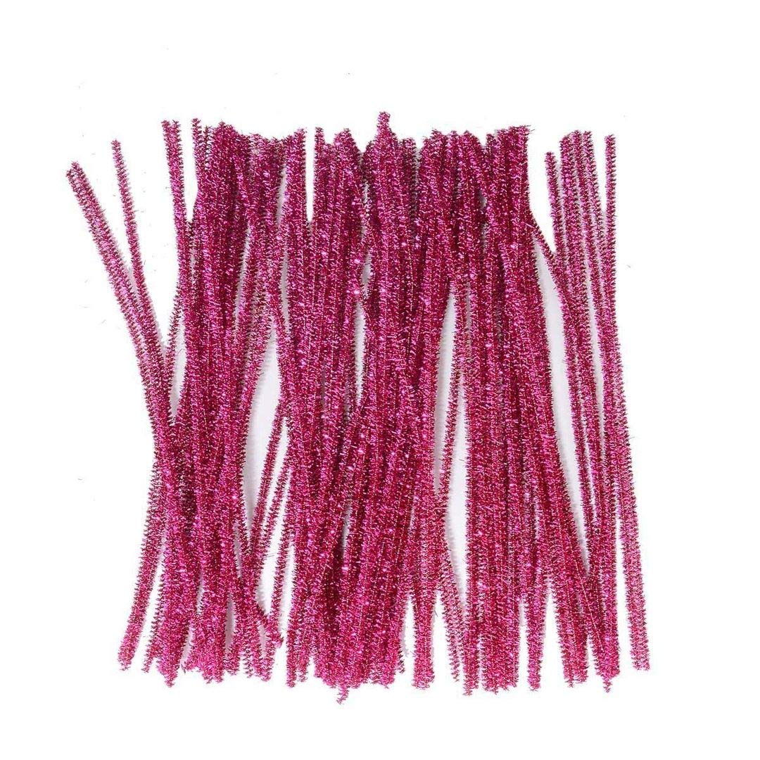 100pcs Pipe Cleaners Chenille Stems for DIY Art Supplies Craft Projects 6mmx30cm Christmas Pipe Cleaners Decoration, Glitter Pink