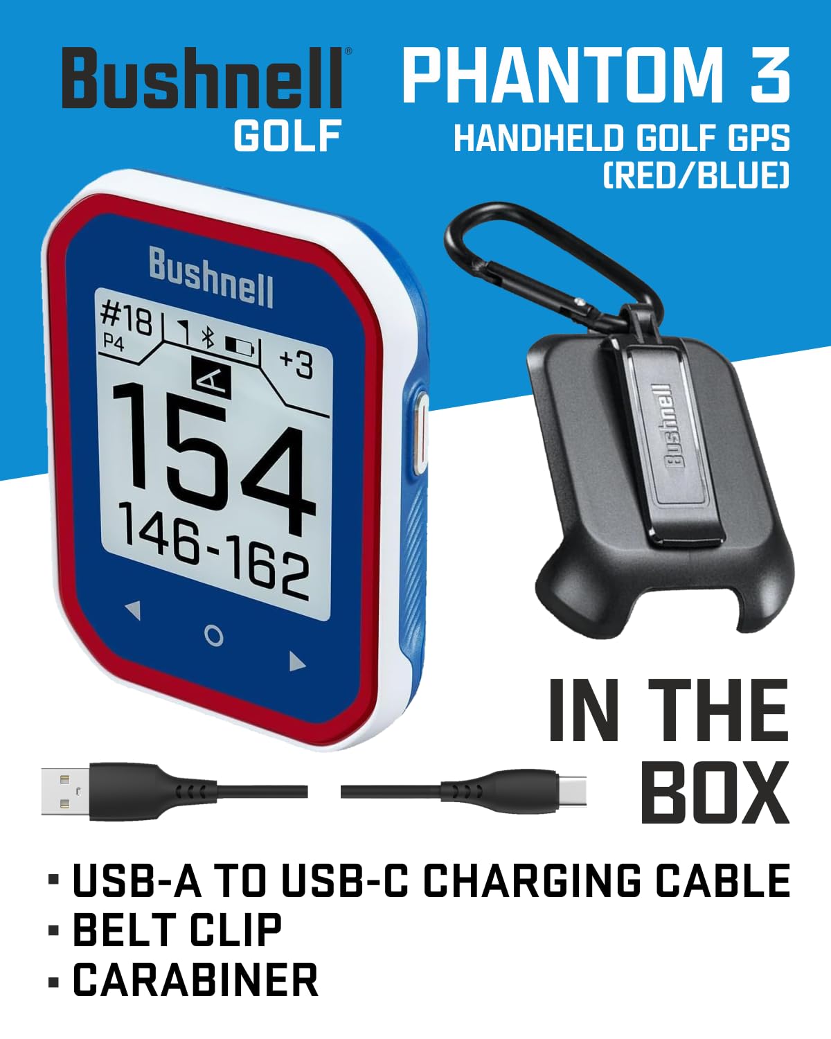 Bushnell Phantom 3 GPS Rangefinder Blue with BITE Magnetic Mount and GreenView with Wearable4U Lens Cleaning Cloth Bundle
