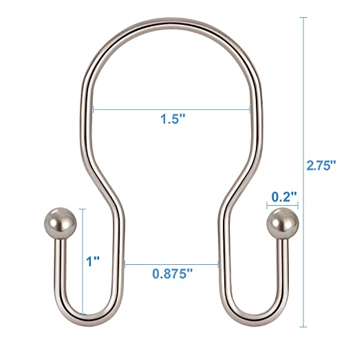 24 Pack Double Shower Curtain Hooks Rings, TENOVEL Double Sided Shower Curtain Hooks Rust Proof for Shower Curtain, Stainless Steel Bathroom Shower Hangers Rings for Shower Rods, Brushed Nickel