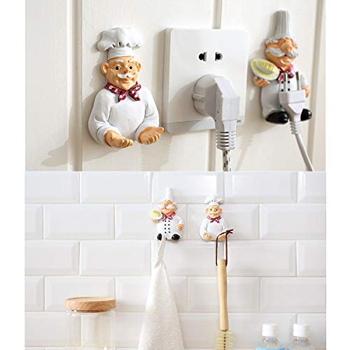 2pcs Power Cable Plug Hook Cartoon Chef Strong Wall Decor Stick Hooks for Home Kitchen Living Room (Foot Hand Holder)