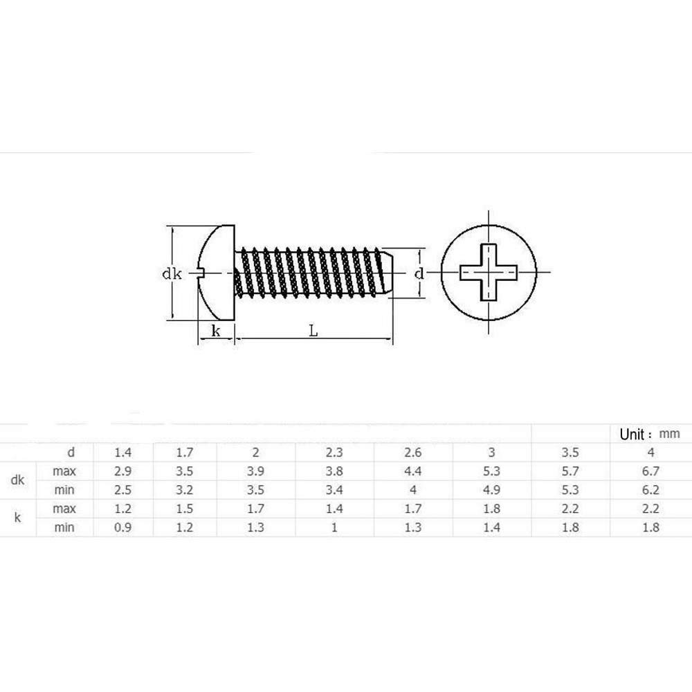 100Pcs M2.3x8mm Black Pan Head Flat Tail Phillips Self Tapping Screws Carbon Steel (M2.3x8mm)
