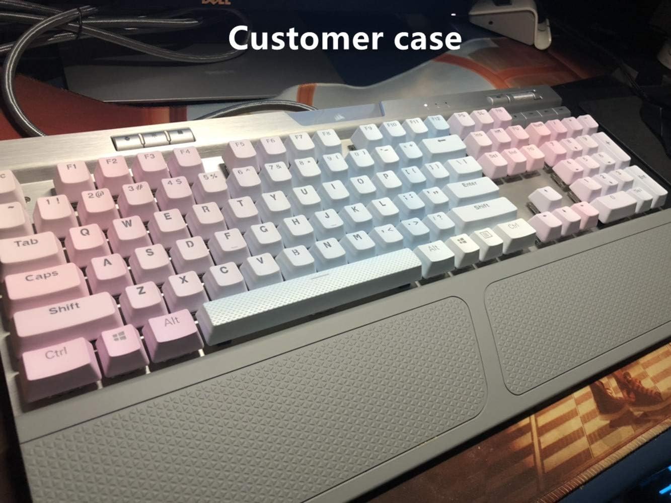 104 Keys PBT Double Shot Backlit Keycaps Translucent Keyset OEM Profile for Corsair Gaming Mechanical Keyboard K95 Platinum K70 MK.2 K65 K66 K68 RGB Strafe (Blue Pink Gradient)