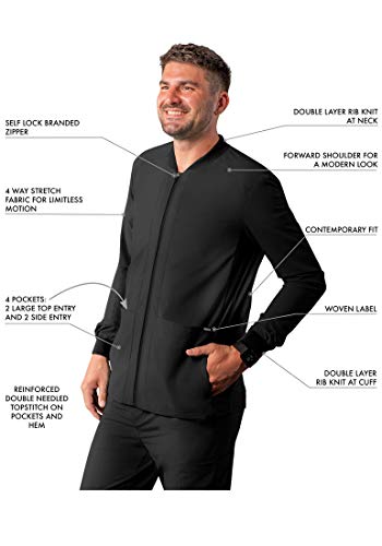 Adar Addition Scrubs for Men - Zippered Bomber Scrub Jacket - A6206 - Black - L