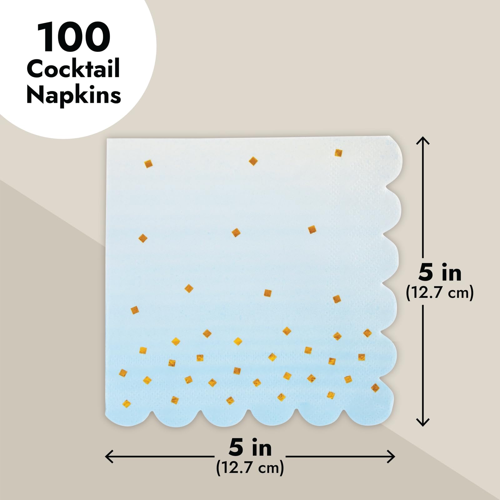 100 Pack Cocktail Napkins for Girl Baby Shower, Wedding, Birthday Party (5 x 5 in, Ombre Blue)