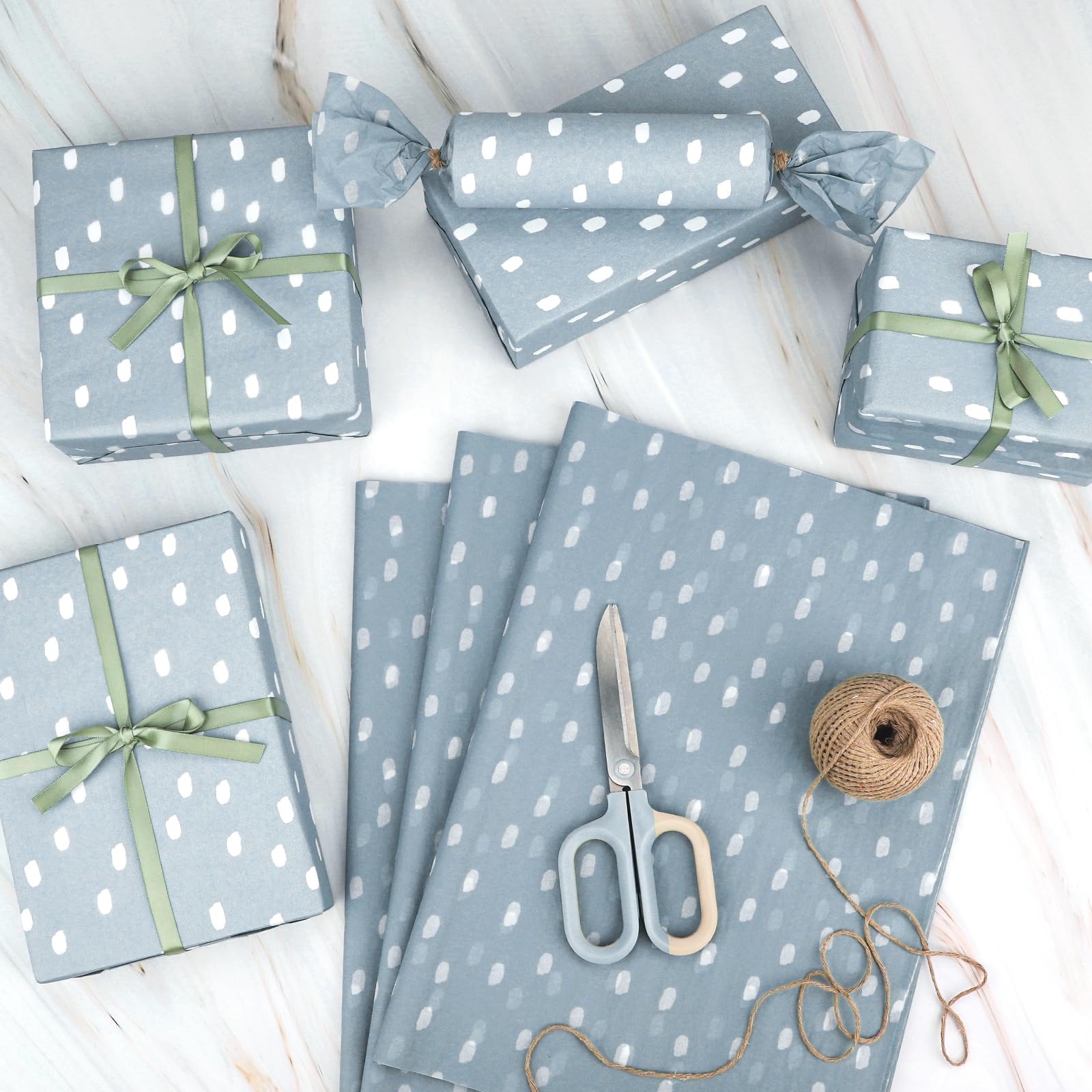 100 Sheets Doodle Dots Tissue Paper, 20 x 14β Inch Sage Green Doodle Wrapping Paper Hand Drawn Dot Gift Packaging Paper DIY Art Craft Paper for Baby Shower Birthday Wedding Gift Decor (Sage Green)