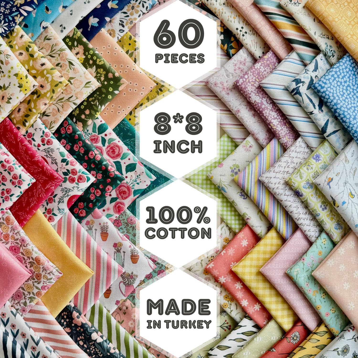 100% Cotton Fabric Squares – 60pcs 8x8 inches Precut Quilting Bundle for Sewing and Crafting, Turkish Quality Fabric (Wild Animals, #5)