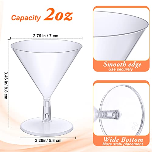 100 Packs Clear Plastic Martini Glasses 2oz Disposable Cocktail Glasses Mini Dessert Cups Shooter Shot Glasses for Parties Wedding Events, Cocktails Parties