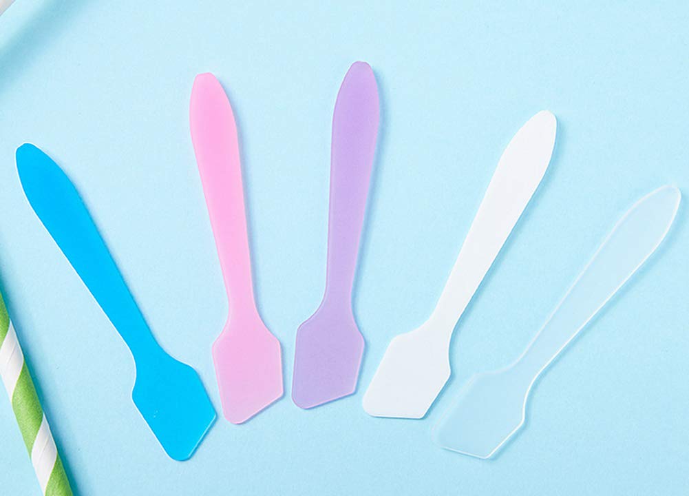 100pcs Plastic Spatulas Cosmetic Scoop Stick Spatula Applicator Tool for Mixing and DIY Mask Facial Cream Makeup Skin Care Products 3.2" Reusable (Purple)