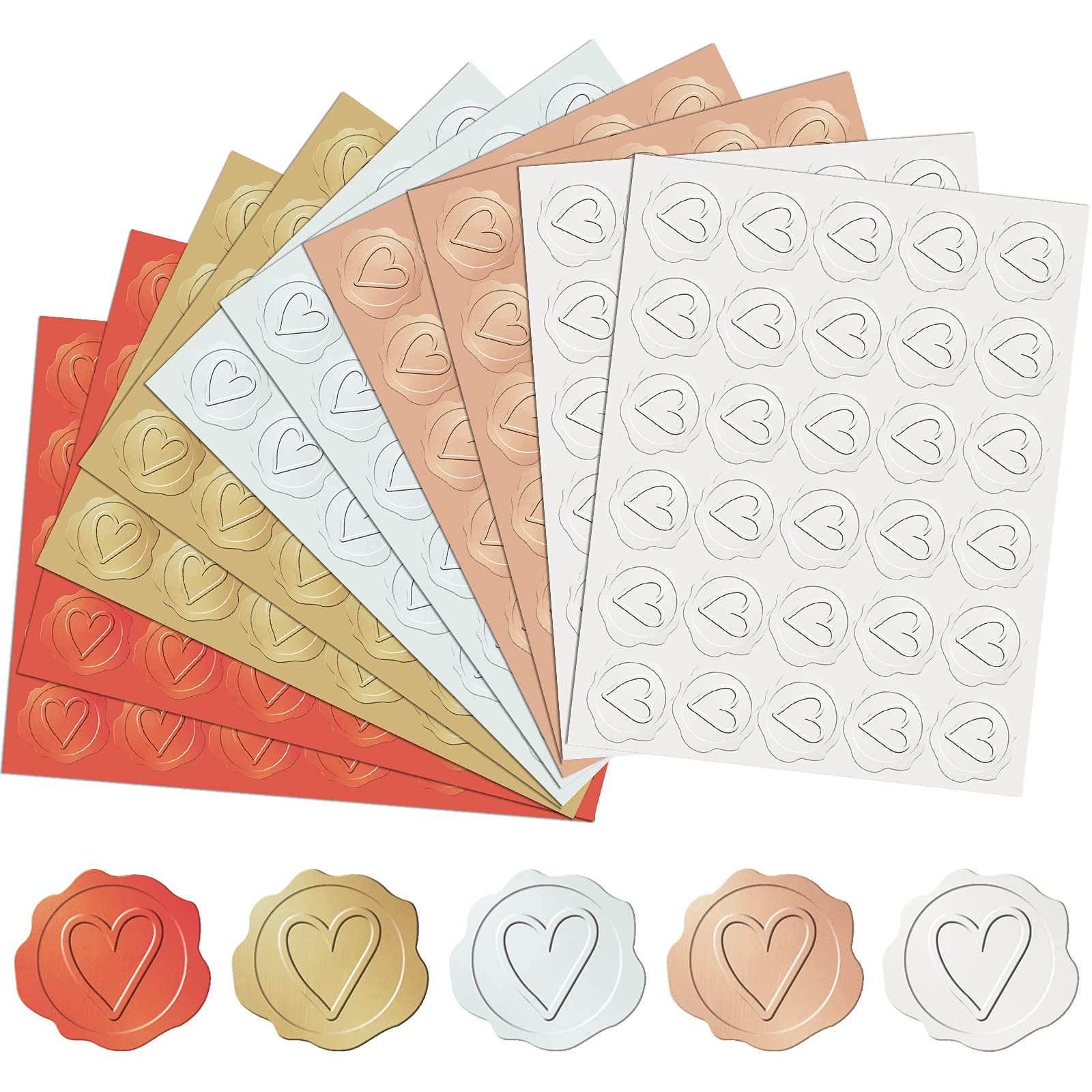 300 Pcs Gold Heart Stickers Embossed Gold Wedding Envelopes Seals Stickers Self Adhesive for Wedding Invitations, Greeting Cards(Heart,Gold, Silver, Red, White, Pink)