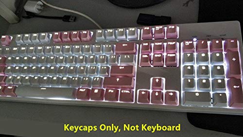 104 Keys Pink White Doubleshot Laser Carving Thick PBT Keycaps ANSI Layout OEM Profile for Cherry MX Gaming Mechanical Keyboard (Pink&Blue)
