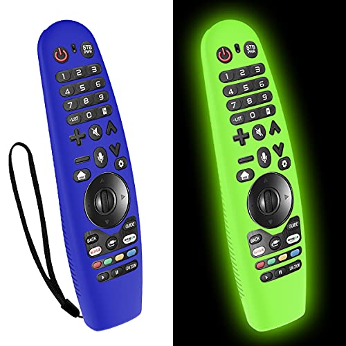 2Pcs Upgraded Protective Cover for LG AN-MR600 / LG AN-MR650 / AN-MR18BA / AN-MR19BA Remote Control Case for LG Smart TV,WQNIDE Silicone Case Anti/Drop/Slip/Scratch/Dust/Water (Blue+Glowing Green)