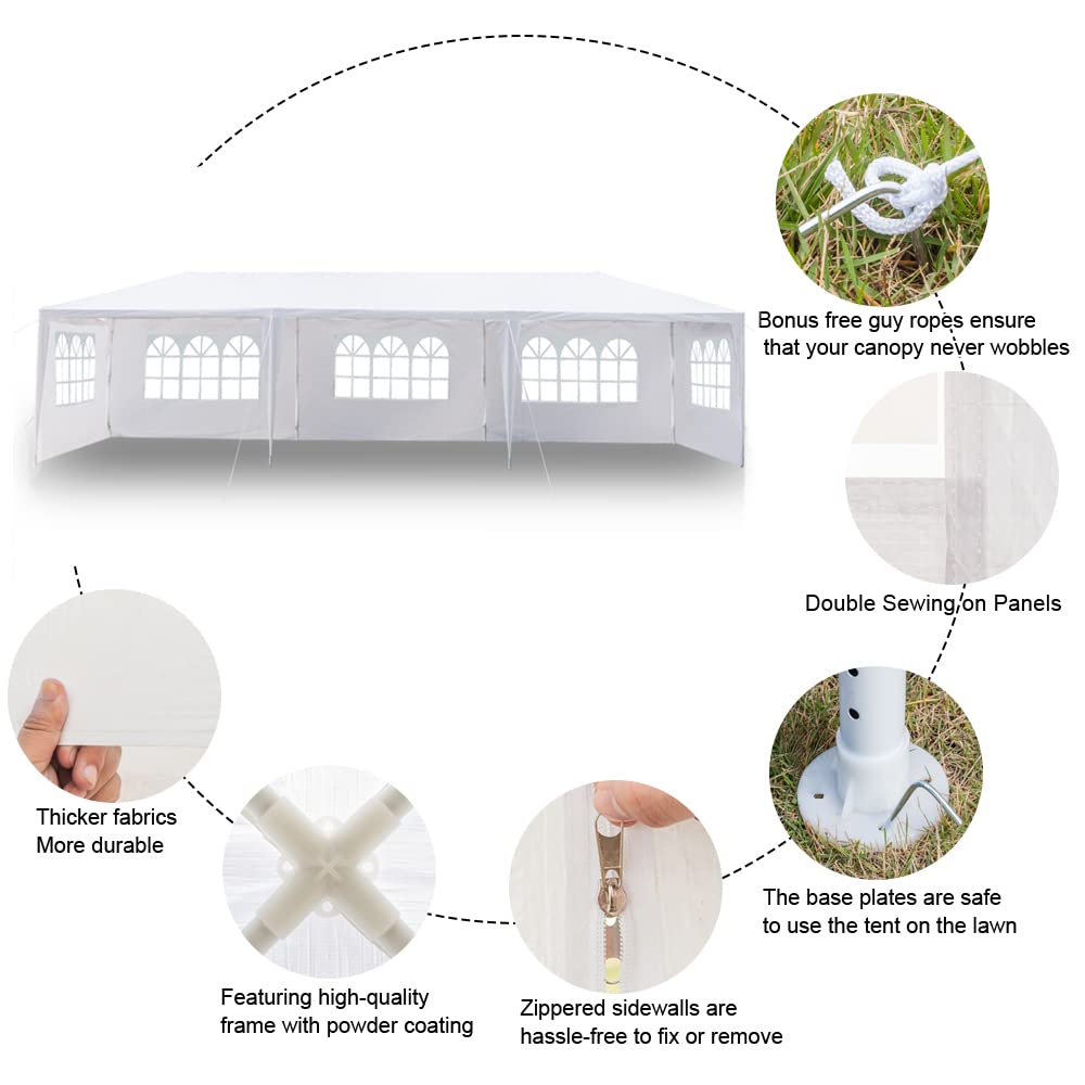 10' x 30' Outdoor Canopy Tent, Waterproof Canopy Tent with 5 Removable Sidewalls for Wedding, Party, BBQ, Camping, White