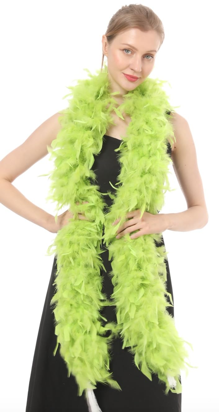 100 Gram 2 Yard Long Chandelle Feather Boa over 10 Colors, Great for Party, Wedding, Costume (Lime Green)