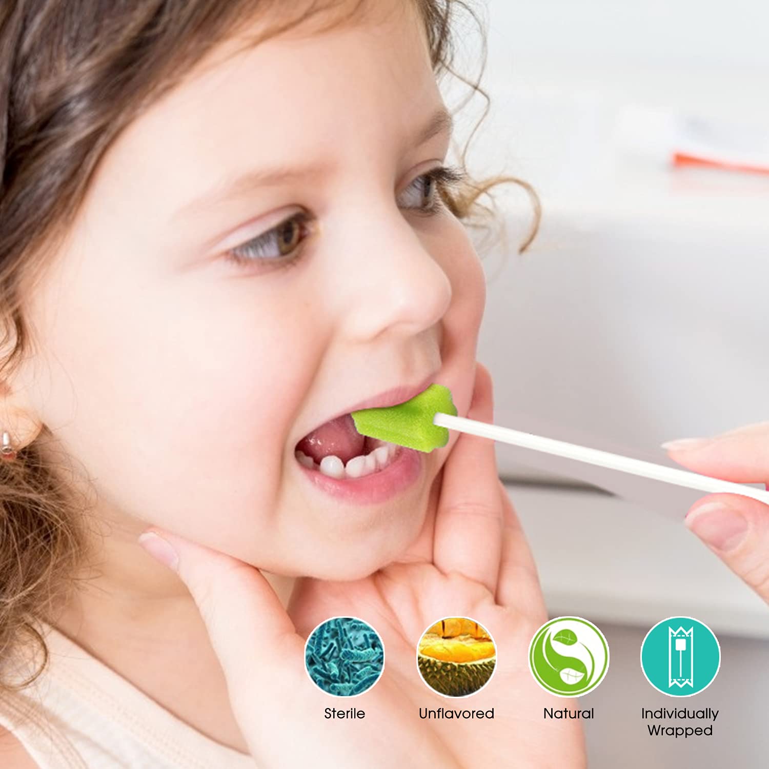 300 Pcs Oral Swabs- Unflavored & Sterile Disposable Mouth Swabs Sponge for Mouth Cleaning- Individually Wrapped (Green)