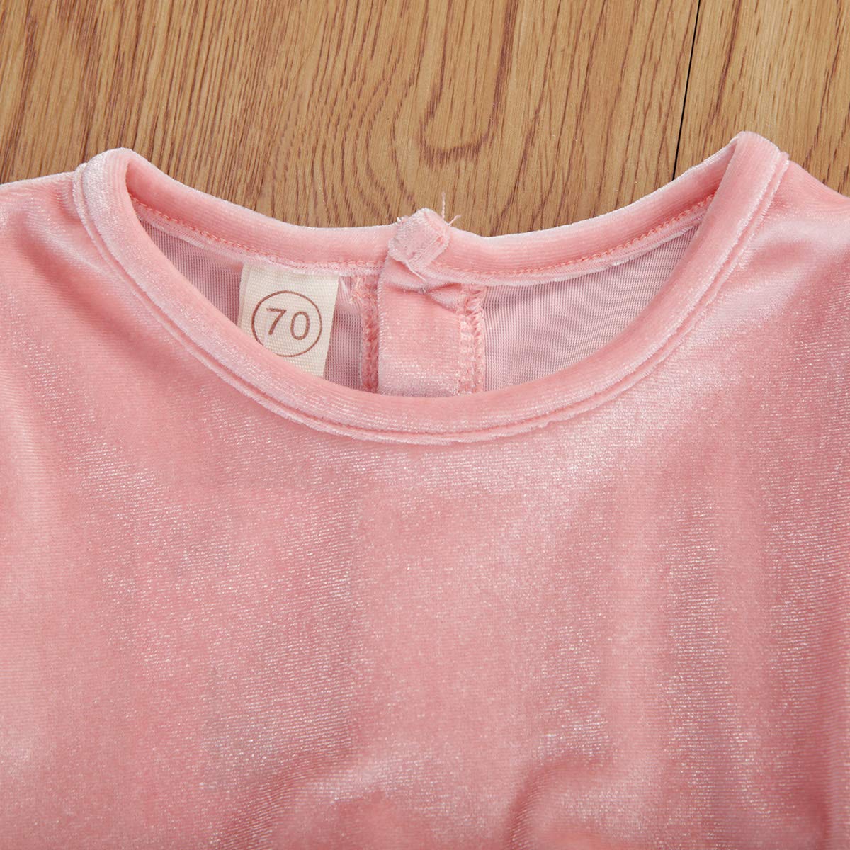 Infant Baby Girl Plain Fall Crushed Velvet Long Sleeve Bodysuits Romper Tops (A Peach Pink, 6-12 Months)