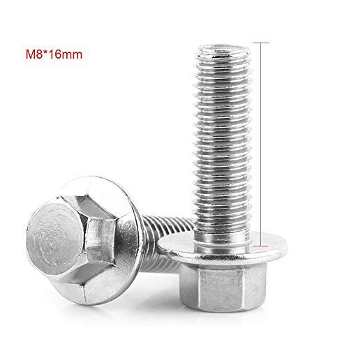 10pcs M8 Flanged Hex Head Bolts Flange Hex Screws 304 Stainless Steel Hex Screws Bolts Fasteners Hex CoverHead with Flange Silver (M8X16) 