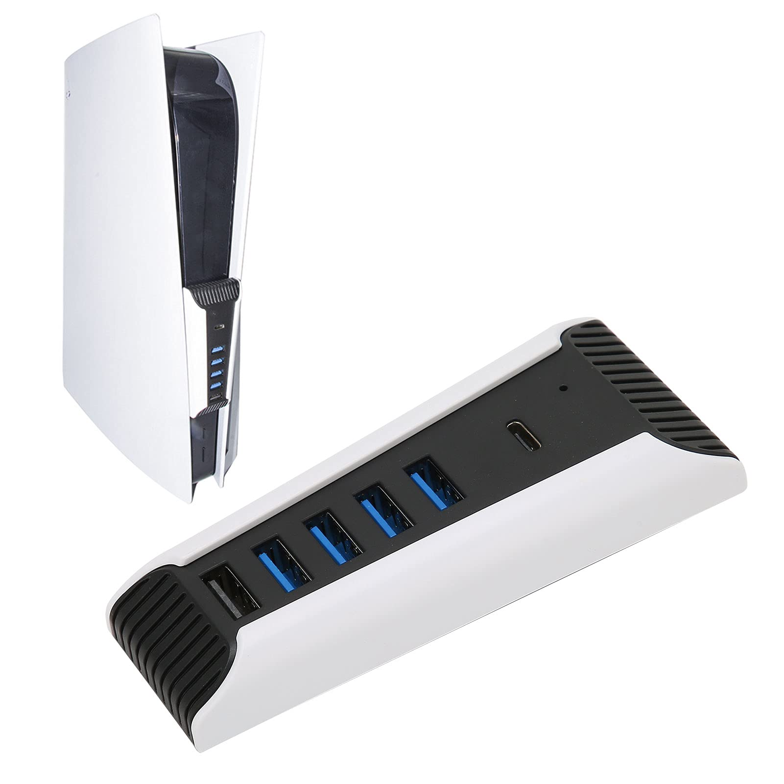 5 in 1 USB Hub High‑Speed Expansion Adapter with USB3.0 Type‑C Ports for Console,with Stable ,1 x USB + 1 x Type‑C (Male) to 5 x USB + 1 x Type‑C (Female)