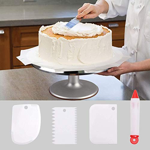 12’’ Cake Decorating Turntable for Cakes and Desserts,Aluminum Alloy Construction with 2 Angled Icing Spatulas and 3 Comb Icing Smoother