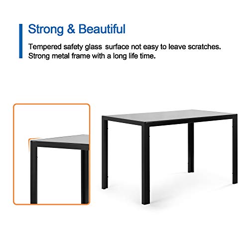 5-Piece Dining Table Set with 4 Faux Leather Chairs, Tempered Glass Tabletop Size 47.25" x 27.5", Black