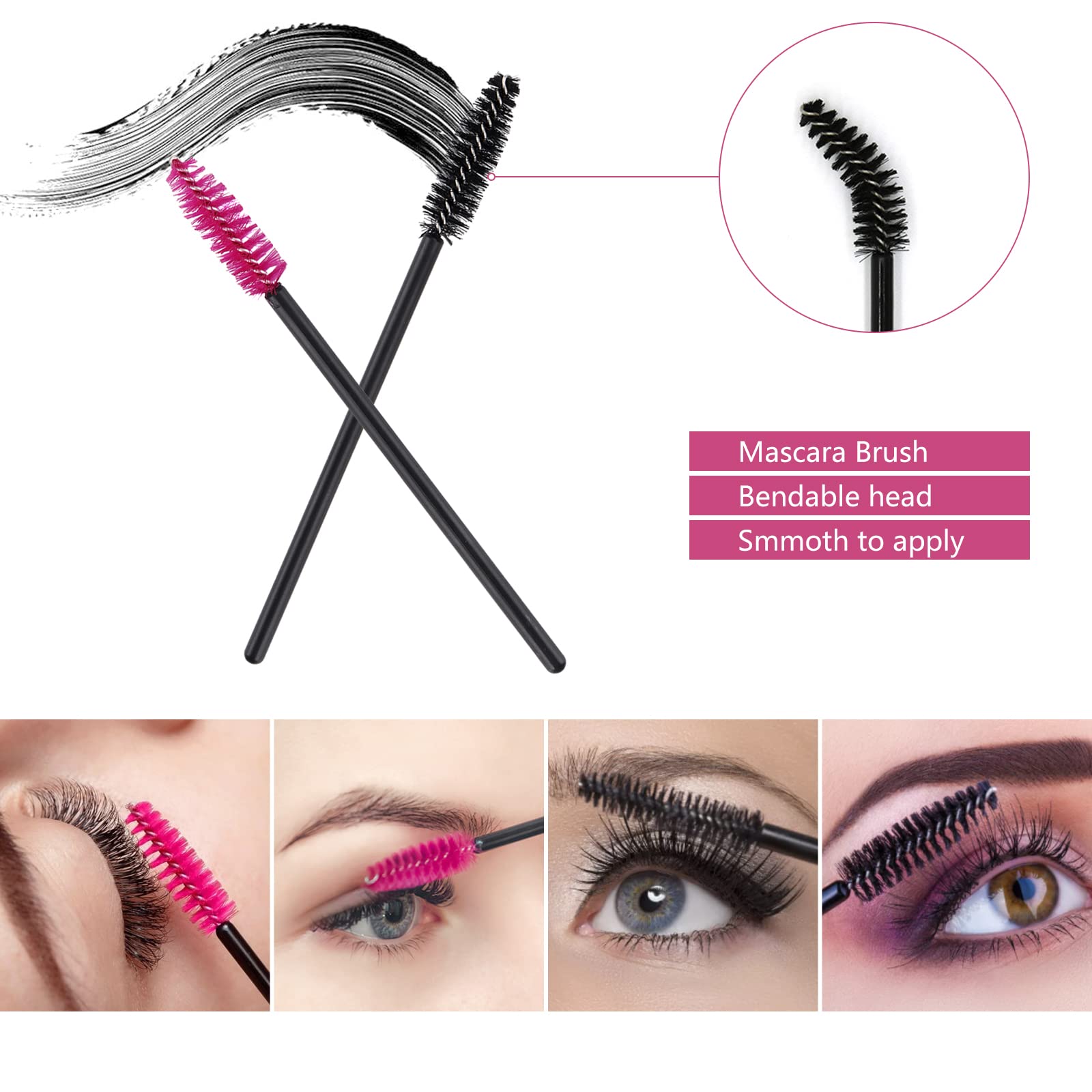 300PCS Disposable Makeup Applicators Tools Kit, Include 100 Disposable Lip Brushes Lip Wands 100 Mascara Brushes Wands Applicator 50 Eyeliner Brushes 50 Eyeshadow Brushes for Eyes and Lips Makeup