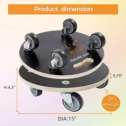 15-Inch Round Wood Platform Dolly with TPR Silent 3" Wheel, 551-lb Load Capacity Heavy Duty Wood Furniture Dolly, Multifunctional Movers Carrier,Plant Dolly, Two Pack