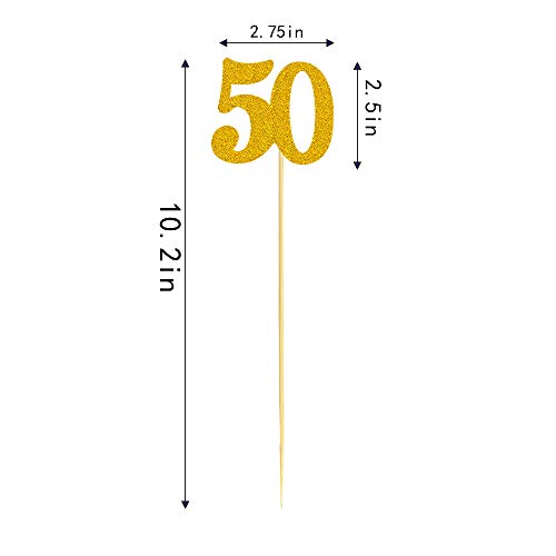 12PCS 50th Birthday Centerpiece Sticks Glitter Number 50 Table Centerpieces Flower Toppers for Anniversary Reunion and Party Decorations (Gold)