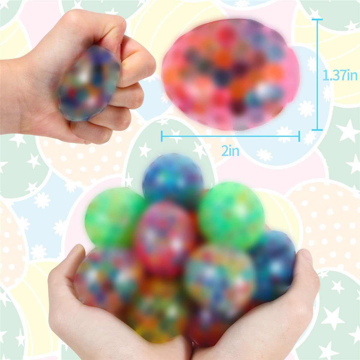 12 Pack Easter Eggs Stress Ball Fidget Toys, Easter Eggs Squeeze Balls for Easter Basket Stuffers Party Fovar