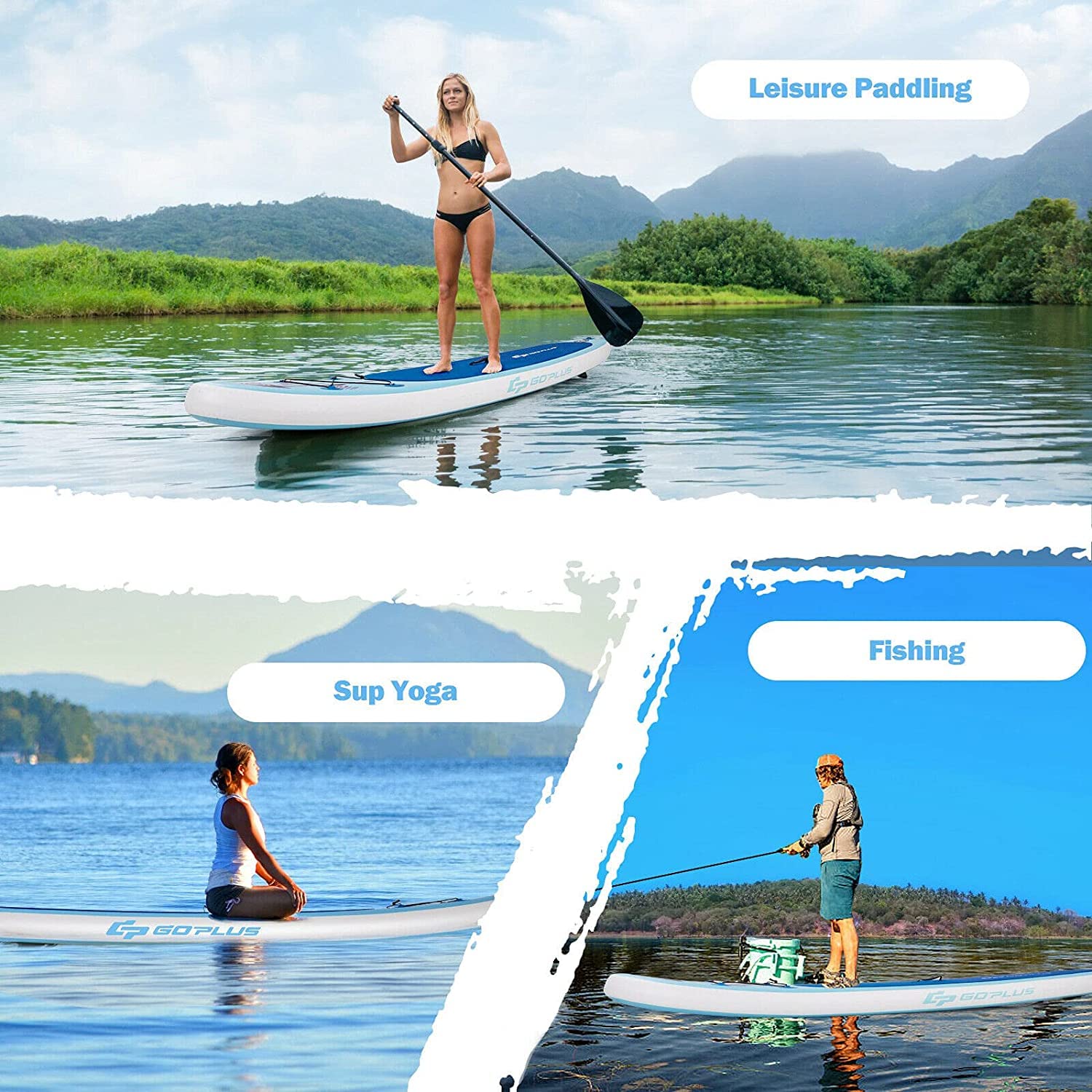 10‘ Inflatable Lightweight Stand up Paddle Board, Premium Yoga Board W/Durable SUP Accessories, with Fins, Carrying Bag, Non-Slip Deck, Adjustable Paddle & Hand Pump, Wide Stance