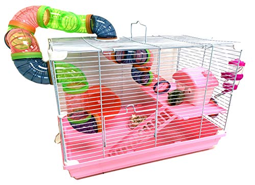 2 Floor Syrian Hamster Habitat Rodent Gerbil Mouse Mice Rats Animal Cage (19 x 12 x 15 H, Pink)