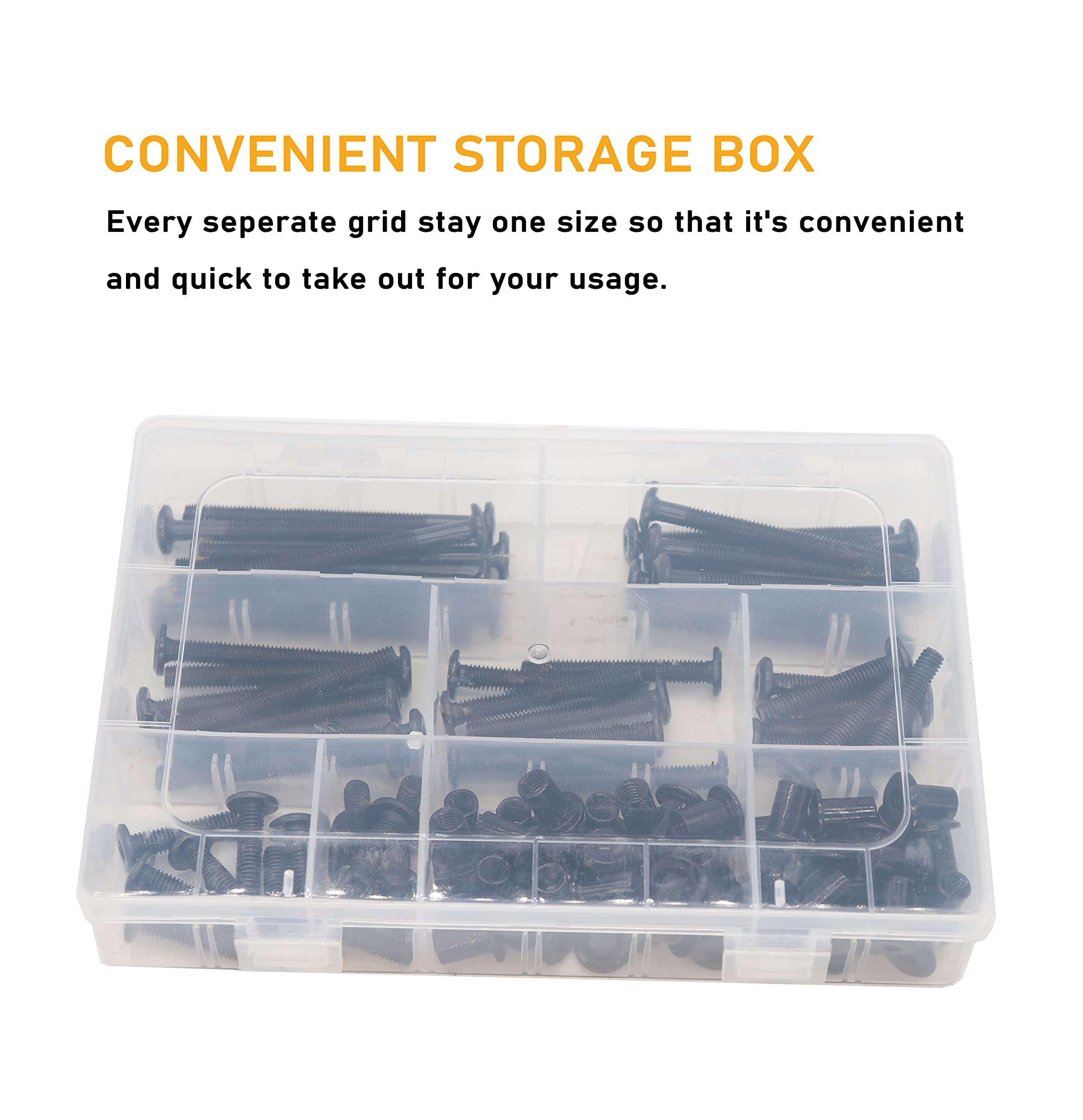 Baby Bed Crib Screws Hardware Replacement Kit, binifiMux 100pcs M6x15mm/25mm/35mm/45mm/55mm/65mm/75mm Black Hex Drive Socket Cap Screws Barrel Nuts Assortment Kit for Beds Chairs Furniture
