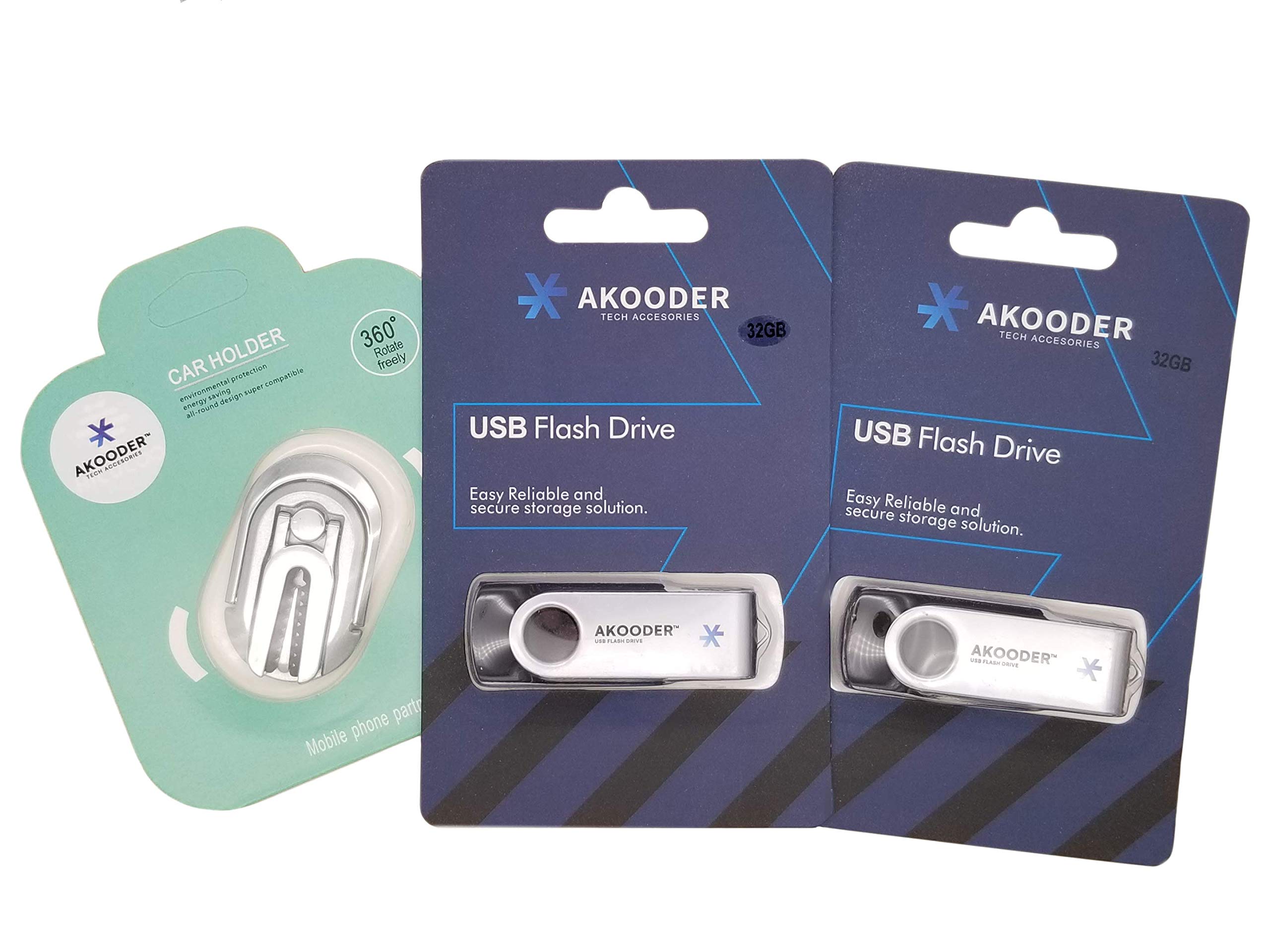 32GB USB 2.0 Flash Drive (Two Pack 32GB x 2 = 64GB + Finger Ring Kickstand) Memory Stick Thumb Drive Zip Drive Jump Drive