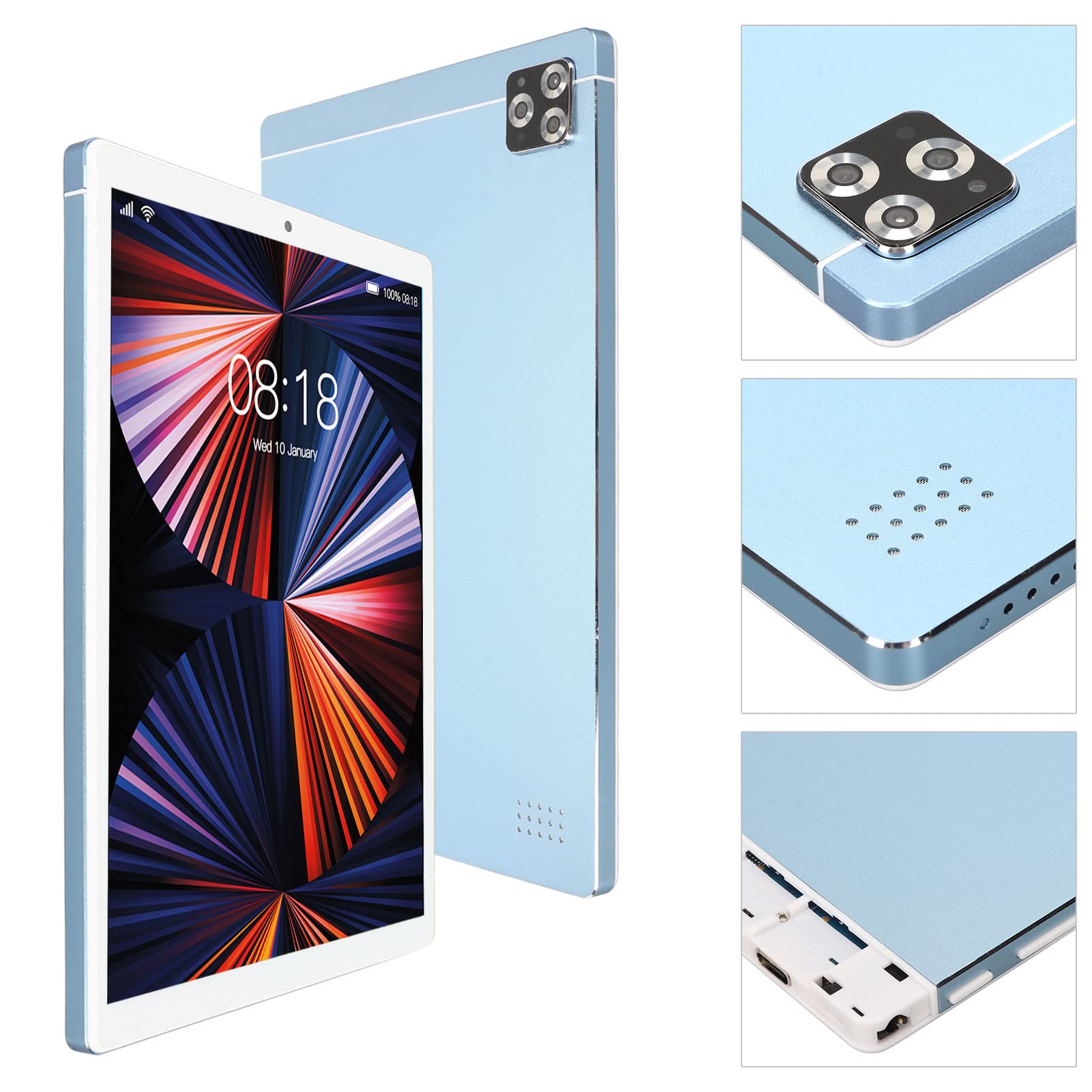 10.1 Inch Tablet Front 800 Rear 1300w Blue Tablet PC 2.4G 5G WiFi 4GB 64GB for 11.0 (US Plug)