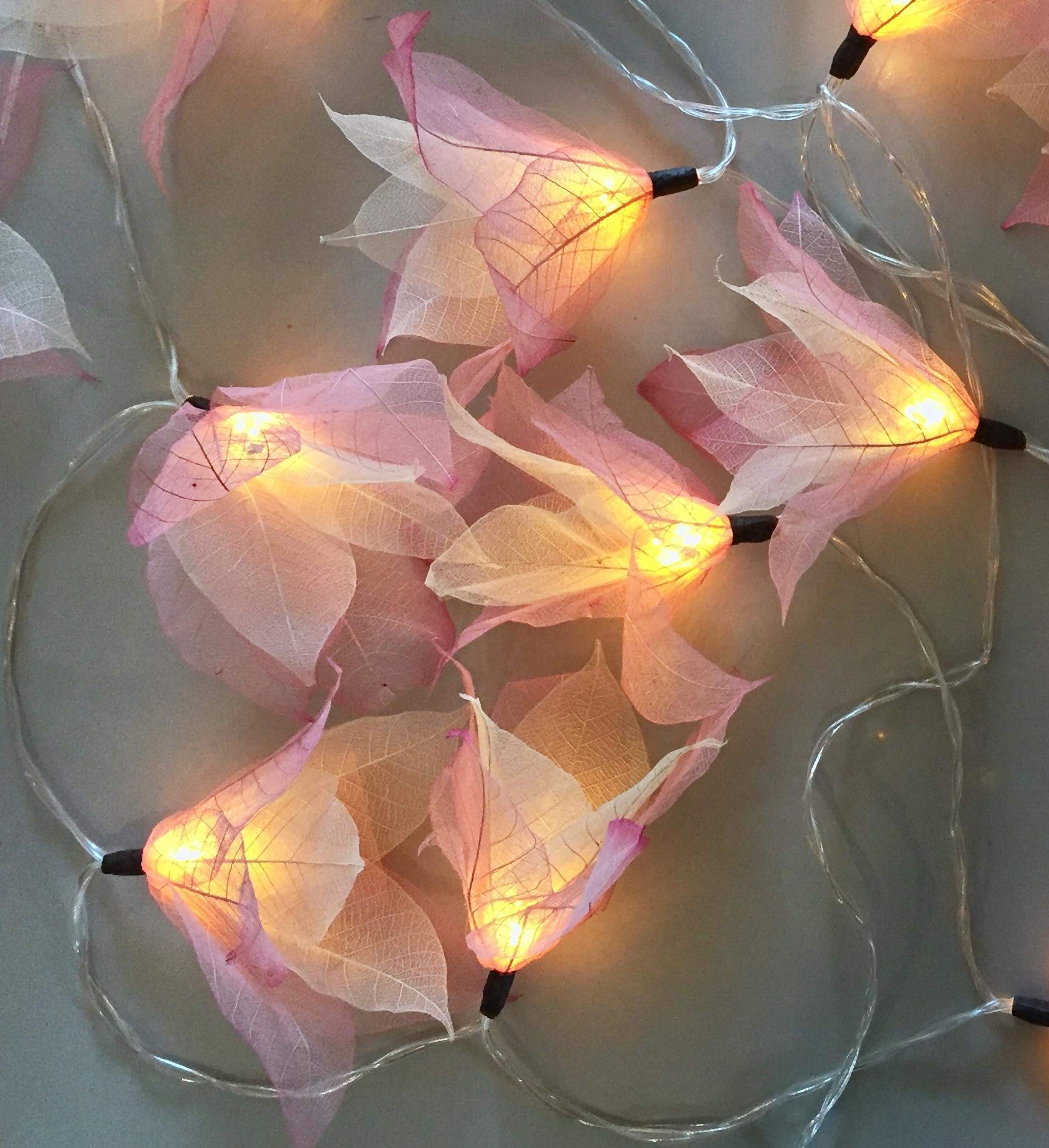 20 LED String Lights Pink Flower Fairy String Lights Leaves for Bedroom Window Curtain String Light Wedding Party Garden Outdoor Indoor Wall Decorations, Diameter 10cm (Long 9ft)