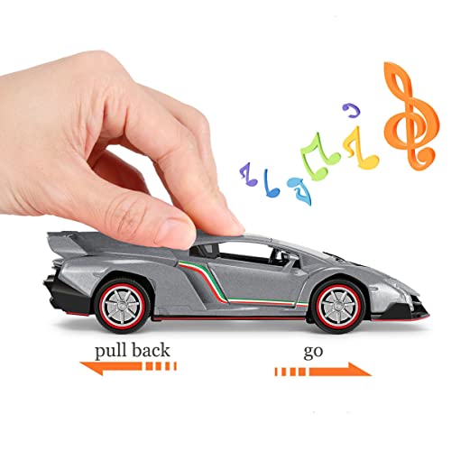 1:32 Veneno Metal Die Cast Toy Car with Lights and Sound Pull Back Car Toy for Boy Age 3 + Year Old (Gray)