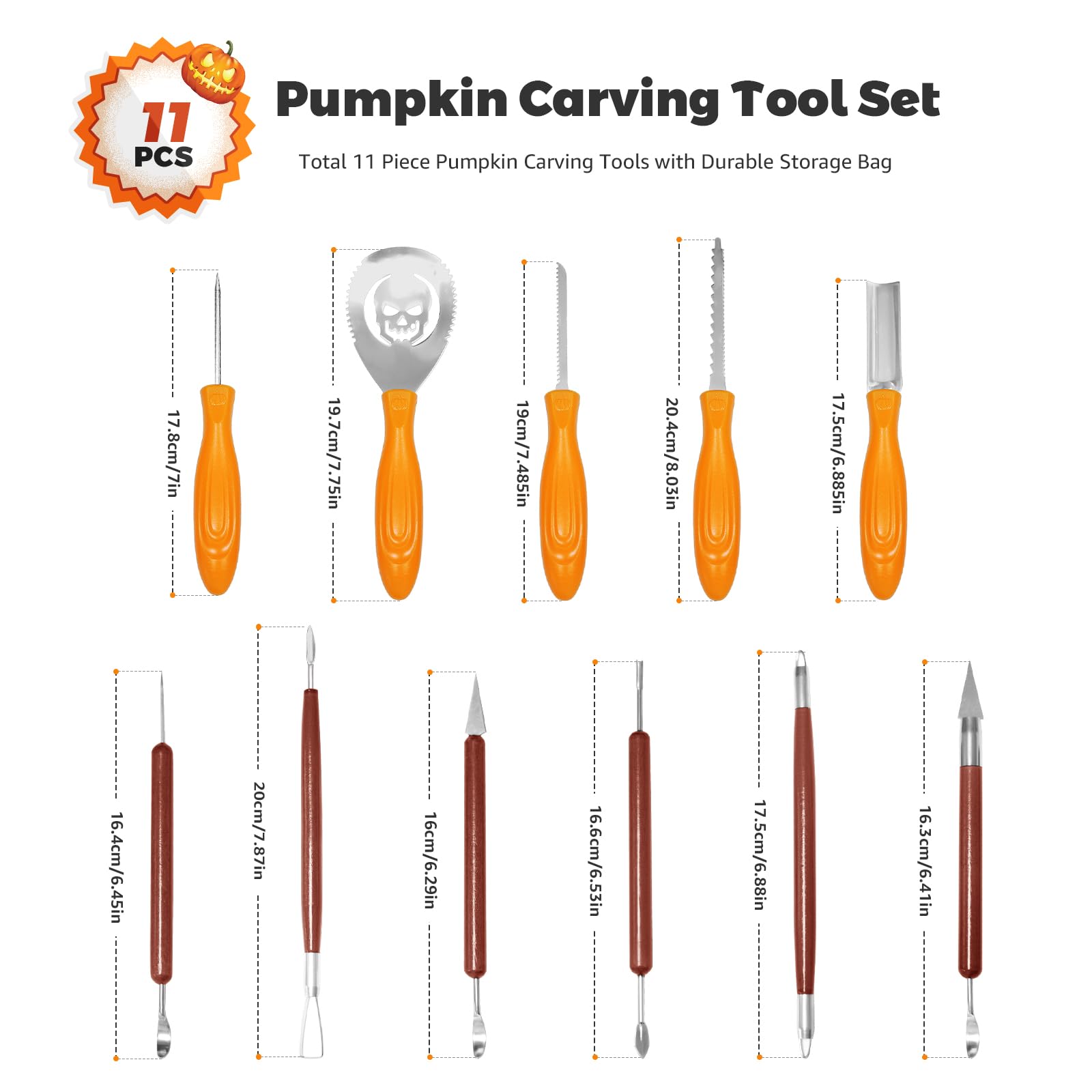 11 PCS Pumpkin Carving Kit for Adults & Kids with Professional Detail Sculpting Tools, Heavy Duty Stainless Steel Knife Set with Carrying Case for Halloween Decoration