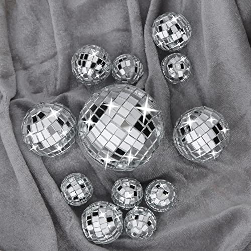 12pcs Disco Ball Cake Toppers, 4 sizes disco ball cake topper sliver Disco Theme Accessories for Birthday Cake Party 70s Theme Party Favor Cake Disco Ball Party Decorations