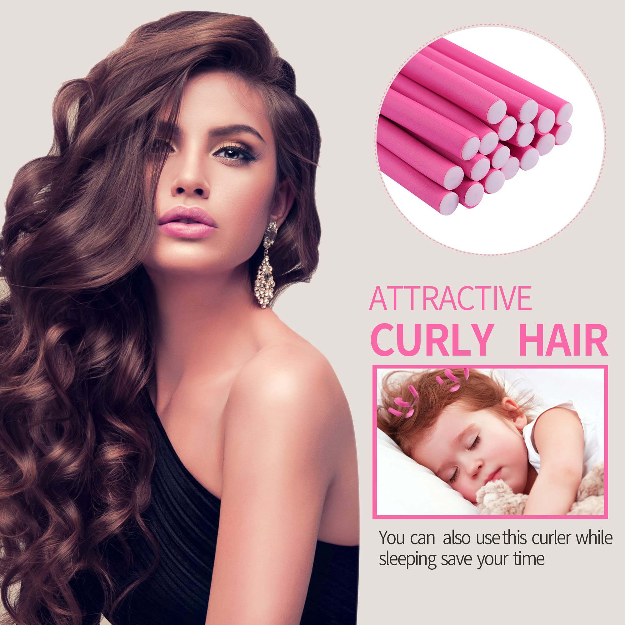 30PCS 9.45" Flexi Rods Curlers Set for Short and Long Hair, No Heat Foam Rollers with Steel Comb Buytta