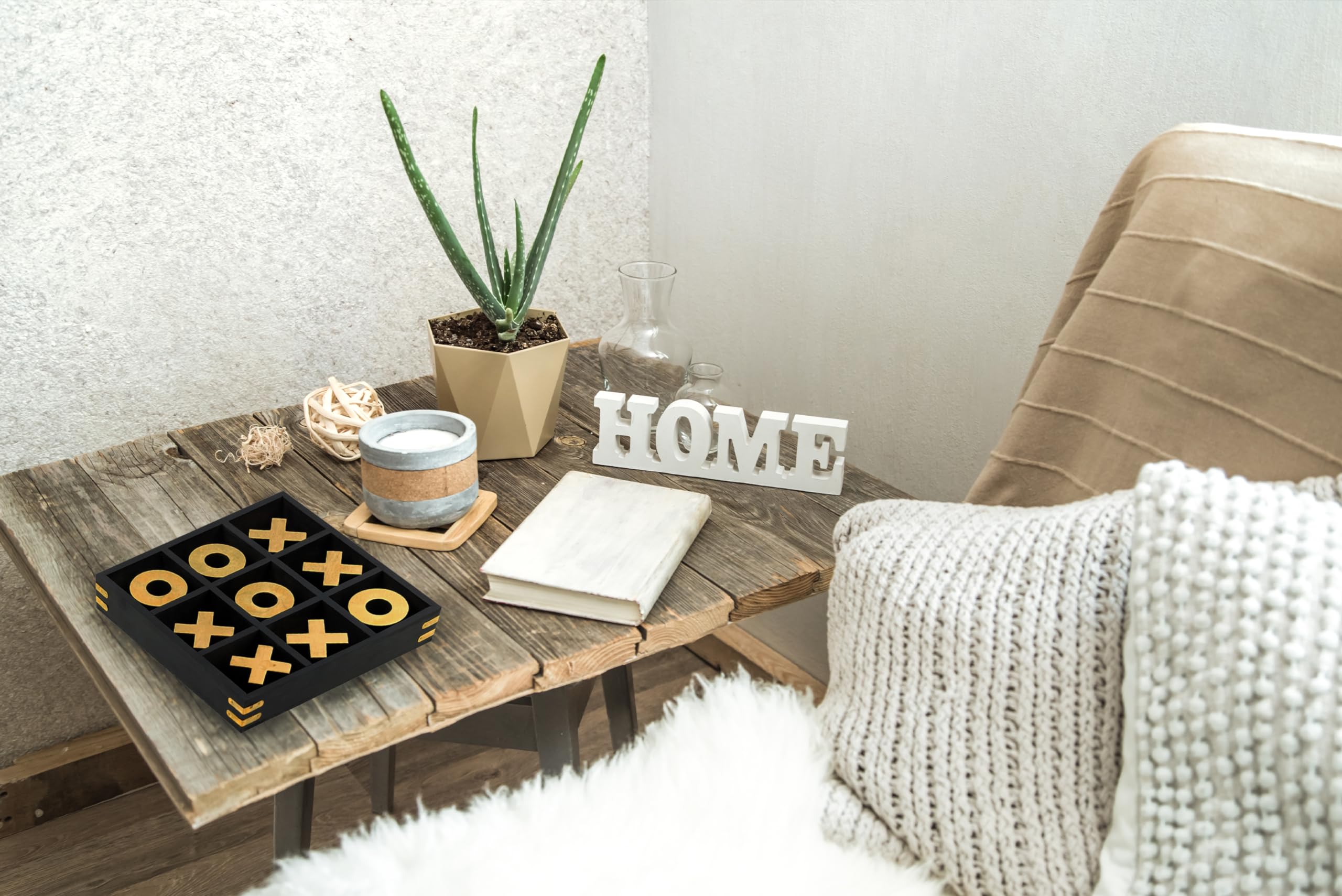 10" Large Elegant Premium Black Tic Tac Toe Board Game | Wooden Puzzle Game | Coffee Table Wooden Decor & Games | Lightweight Gold Plated Pieces